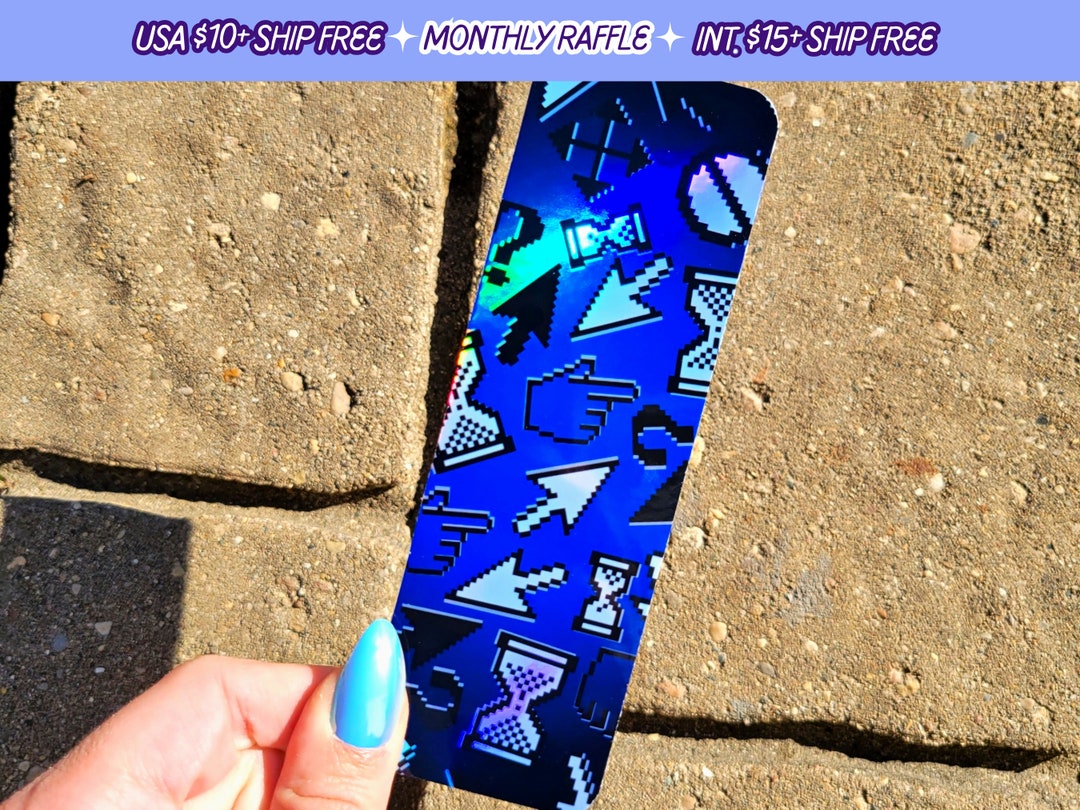 Blue Cursors Holographic Bookmark Handmade Error Save PC Tech Thick ...