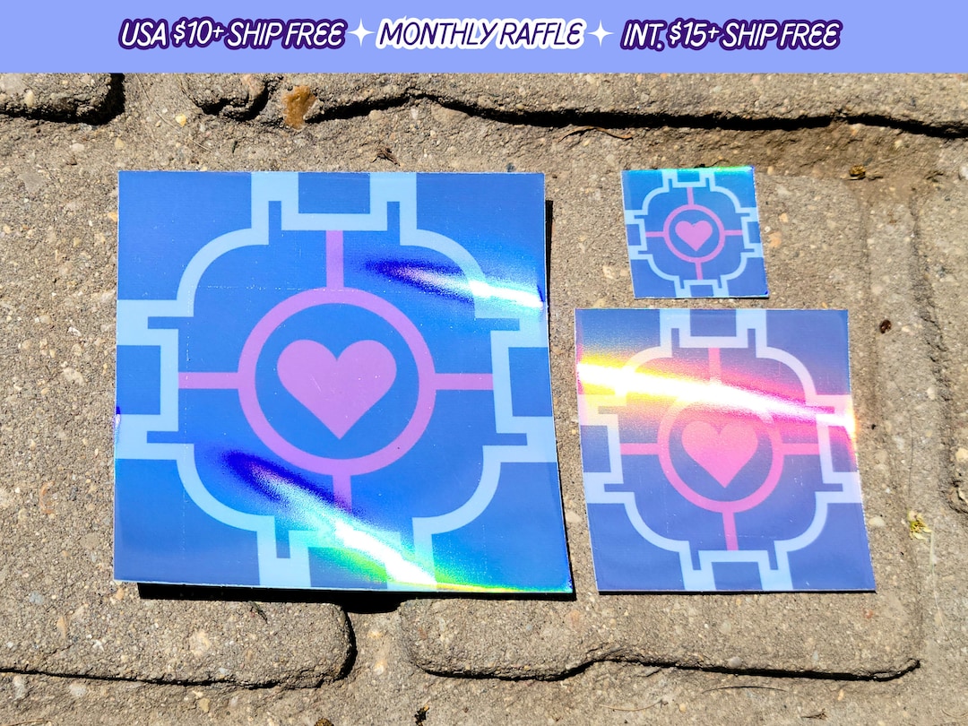 Companion Cube Portal Sticker Holographic Video Game Heart Handmade ...