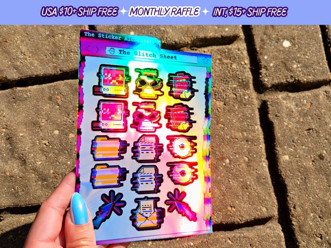Glitch Sticker Sheet Retro Computer Handmade Vinyl Stickers Sheets - Etsy