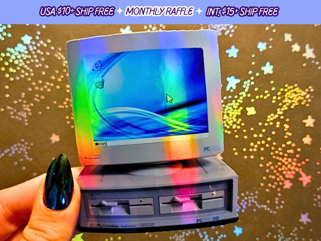 Retro PC Sticker Computer Handmade Holographic Cyber Vaporwave PC Vinyl ...