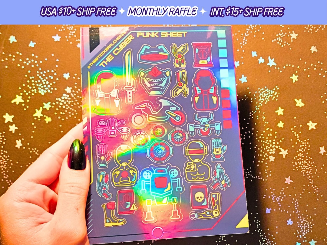 Cyber Punk Sticker Sheet Holographic Vinyl Computer PC Tech Stickers ...
