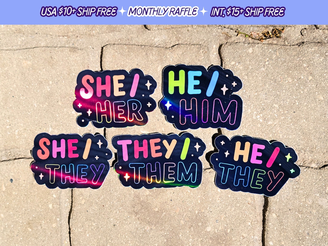 Sparkle Pronouns Colorful Holographic Vinyl Pronoun Handmade Sticker ...