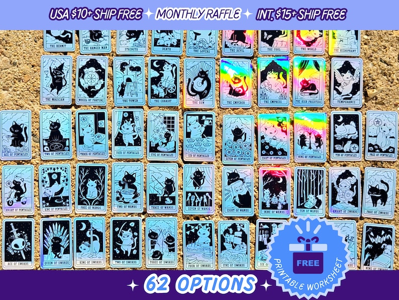 Cat Tarot Card Deck Major Arcana Holographic Vinyl Fortune Teller Cats ...
