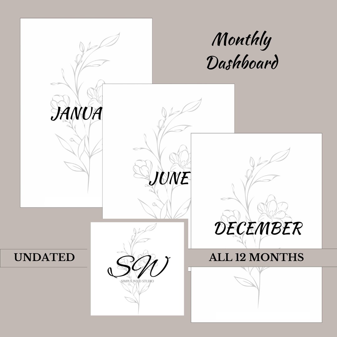 A5 Monthly Dashboard (undated) | Minimalist | Printable Digital ...