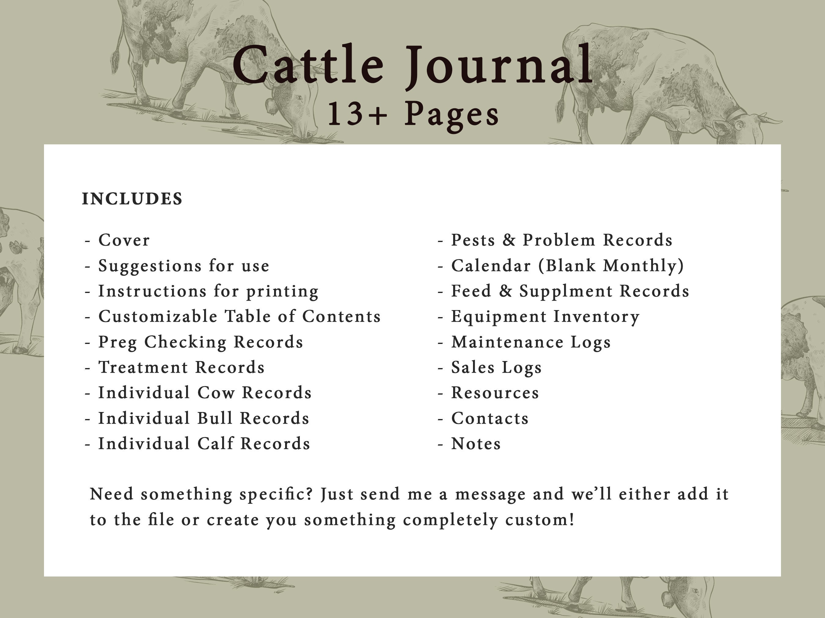 Cattle Journal | Calving Records | Printable & Fillable PDF - Etsy