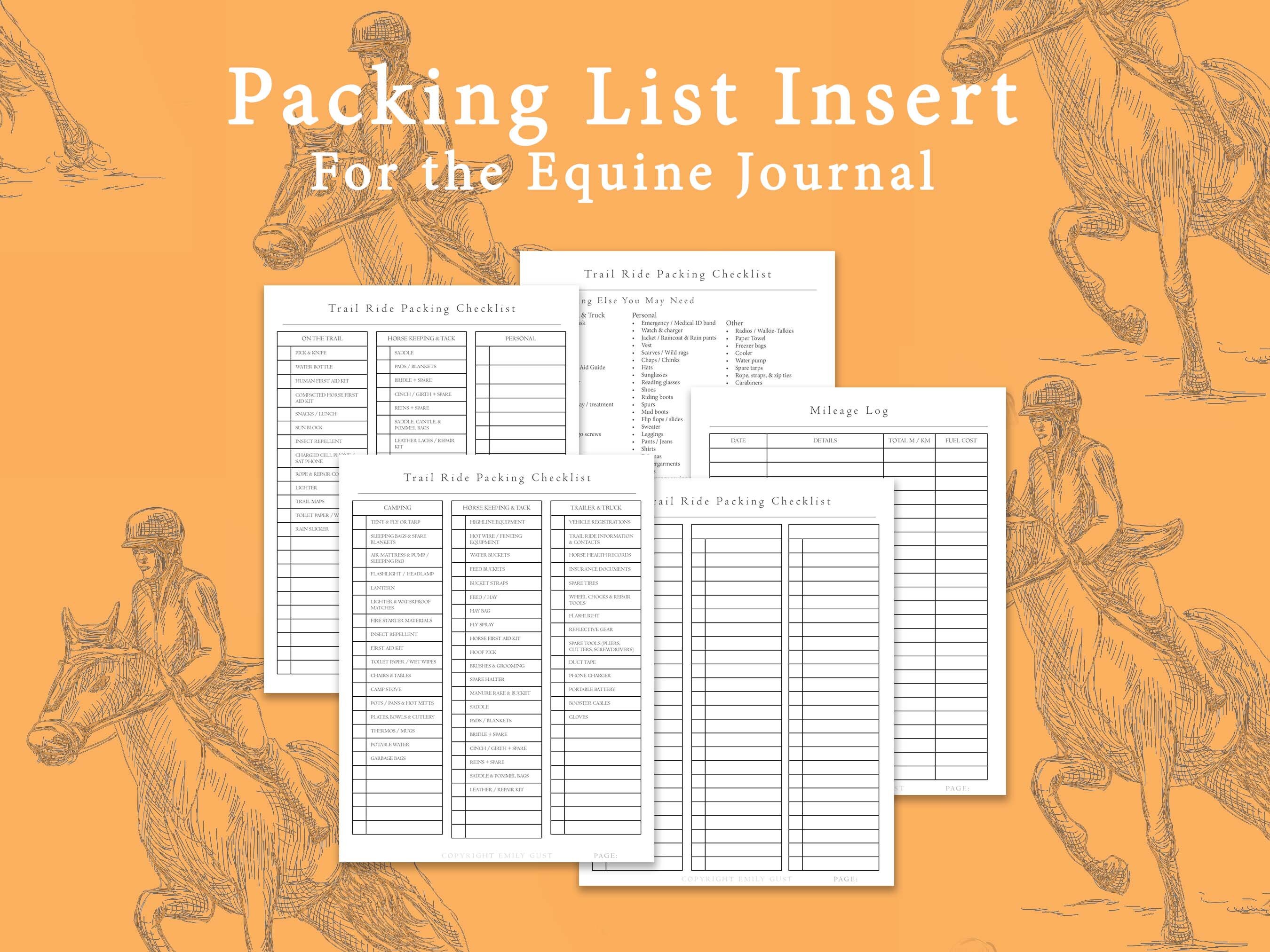 Trail Ride Packing List Insert for Equestrian Journal | Horse Logs ...