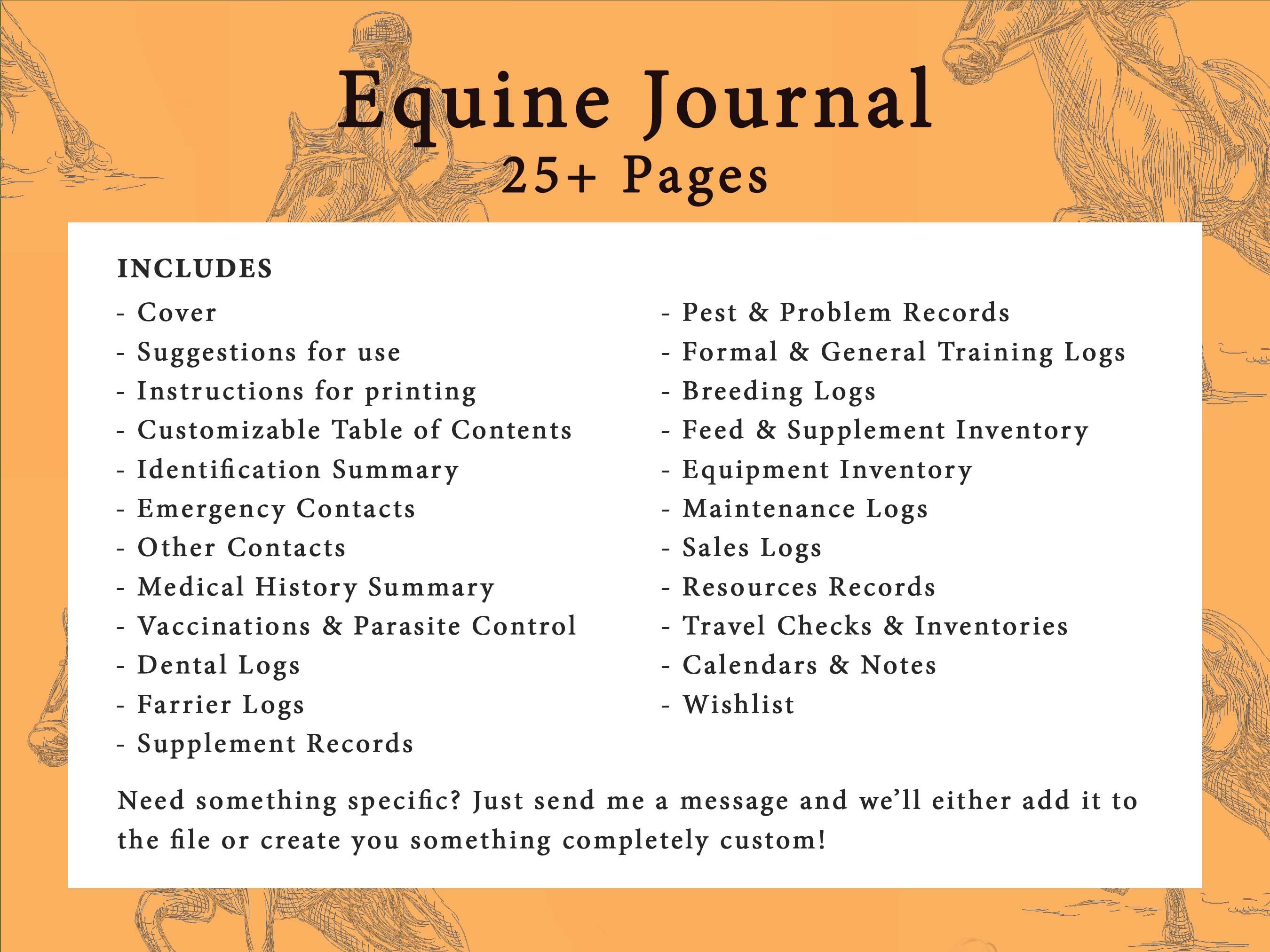 Equestrian Journal | Horse Logs | Printable PDF - Etsy