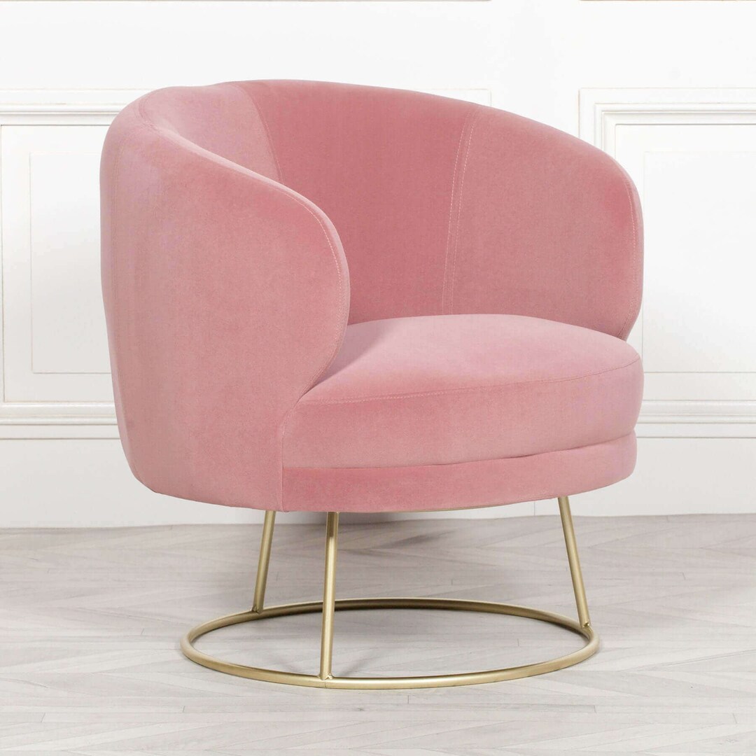 Pink Velvet Shell Chair With Gold Legs Art Deco Scalloped Bedroom Style ...