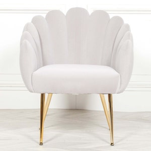 Grey Velvet Shell Chair With Gold Legs Art Deco Scalloped Bedroom Style ...