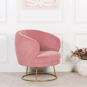 Pink Velvet Shell Chair With Gold Legs Art Deco Scalloped Bedroom Style ...