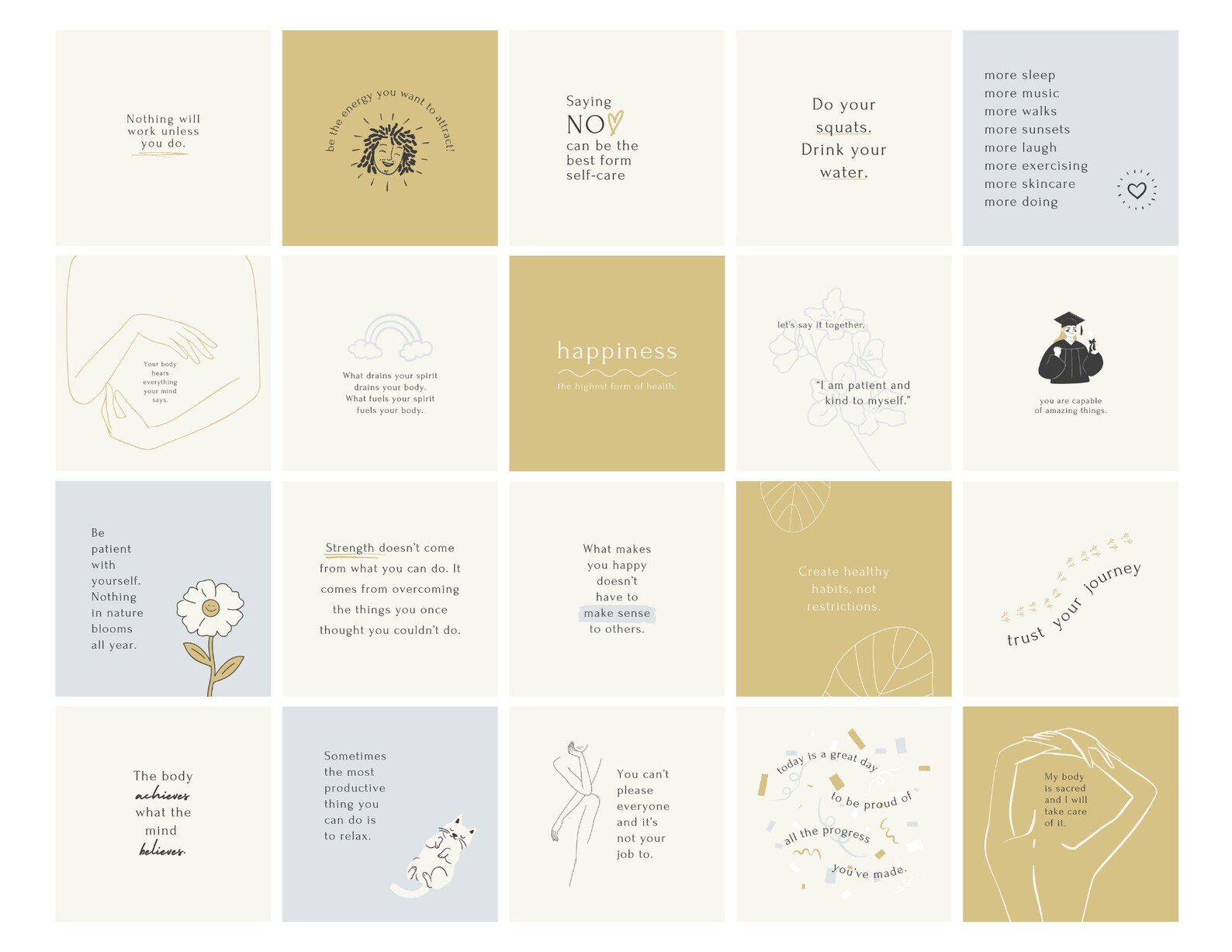 Wellness and Health Quote Canva Templates, Self-care Mindfulness ...