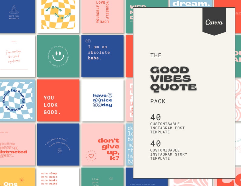 Good Vibes Quote Canva Templates, Instagram Bundle Pack, Engagement ...