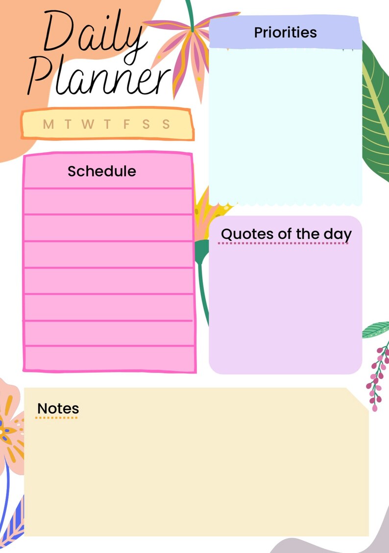 Printable and Colorful Daily Planner Instant Download in Pdf - Etsy