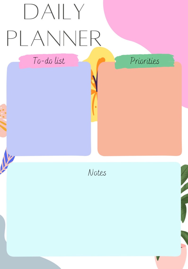 Printable and Colorful Daily Planner Instant Download in Pdf - Etsy