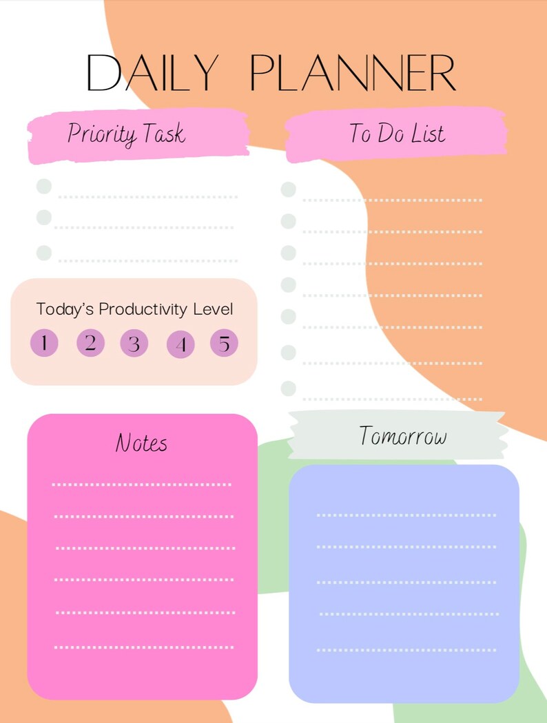 Printable and Colorful Daily Planner Instant Download in Pdf - Etsy