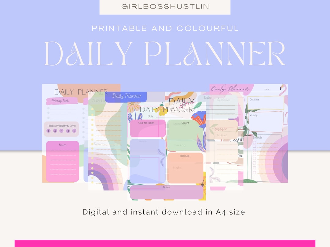 Printable and Colorful Daily Planner Instant Download in Pdf - Etsy