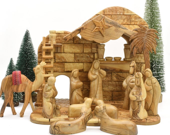 Large Nativity Scene Set | Olive Wood Nativity Set Handmade | Nativity ...