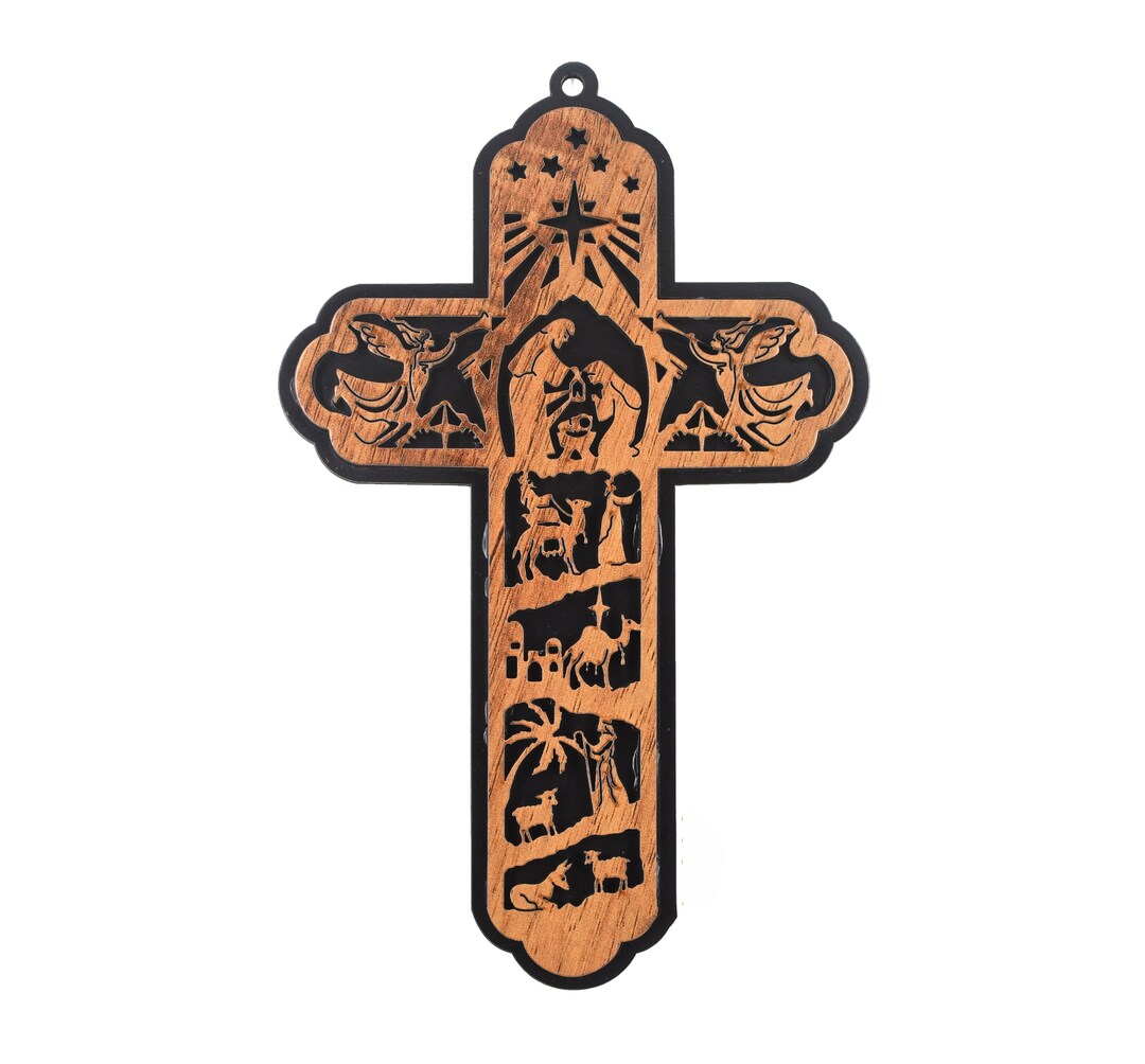 Nativity Cross for Wall | Manger Scene Cross | Wooden Holy Cross Made ...