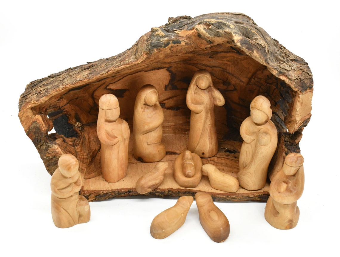 Wooden Nativity Set Olive Wood Nativity Scene 12 Piece - Etsy
