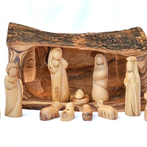Christmas Nativity Set Cave Olive Wood Hand Carved in | Etsy