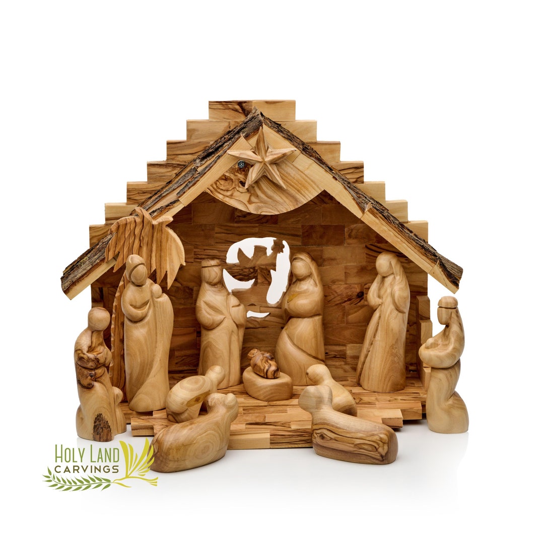 Large Wooden Nativity Scene Set for Christmas | Olive Wood Nativity Set ...