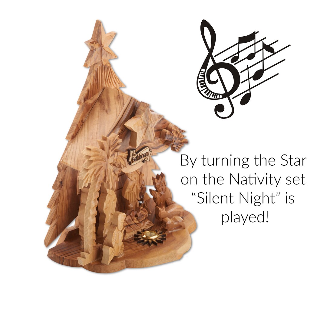 Musical Nativity Scene | Olive Wood Nativity Set | Christmas Nativity ...