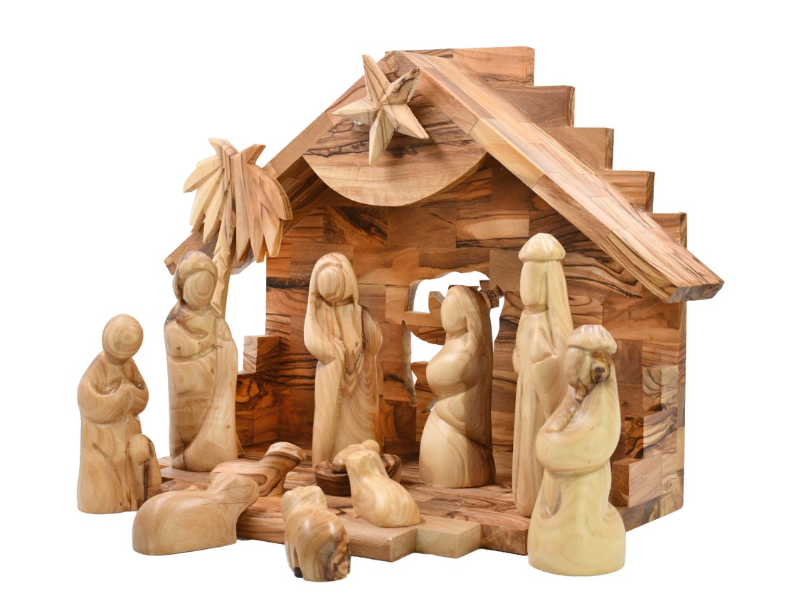 Large Nativity Set Wooden Nativity Set for Christmas Olive - Etsy