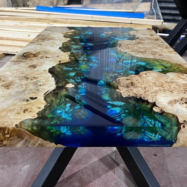Made to Order Olive Wood Clear Transparent Epoxy Table Live Edge River ...