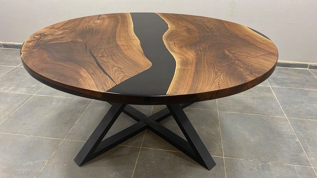 Custom Order Walnut Wooden Black Round Diamater Epoxy Table-epoxy End ...