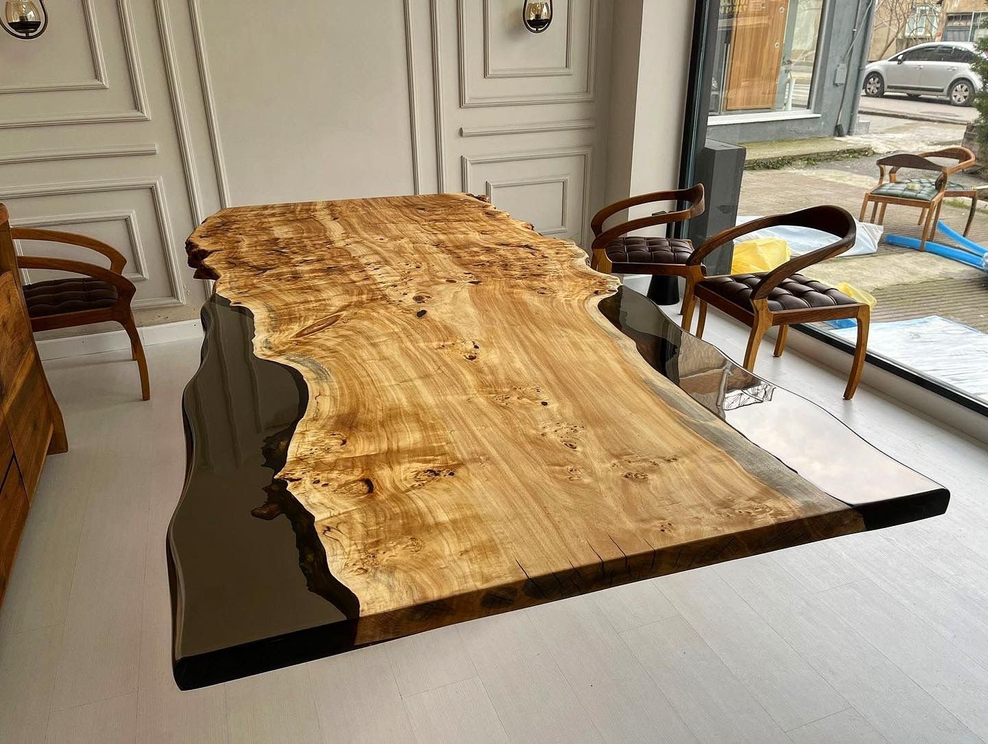 Custom Order Poplar Wood One Piece Smokey Gray Epoxy Resin Dining Table ...