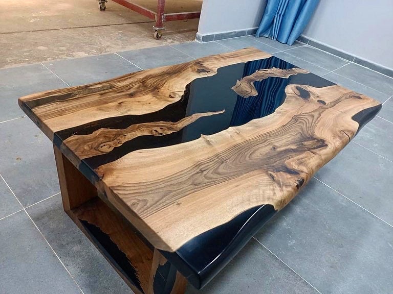 Made to Order Walnut Matte Black Resin Epoxy Table -live Edge-resin ...