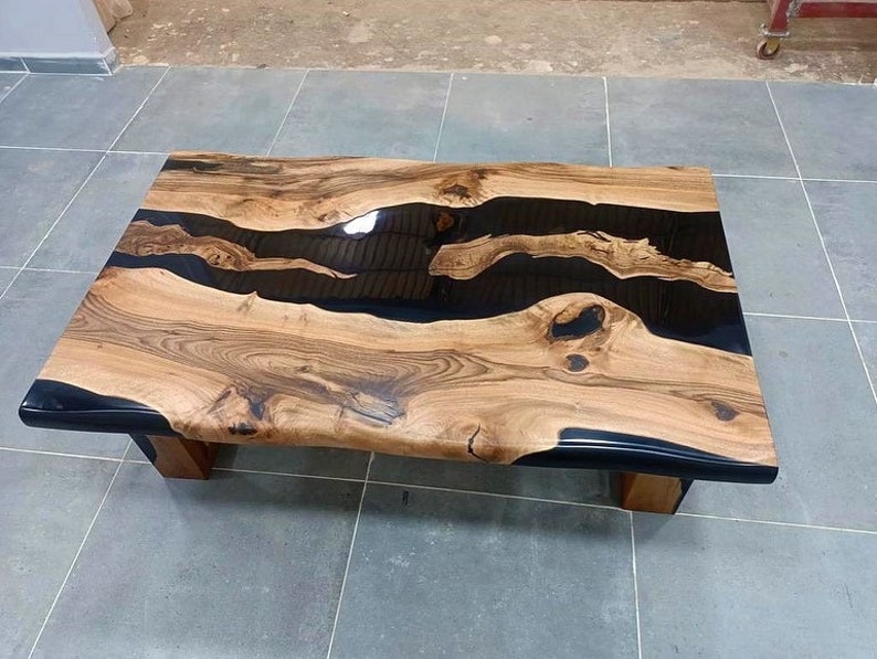 Made to Order Walnut Matte Black Resin Epoxy Table -live Edge-resin ...