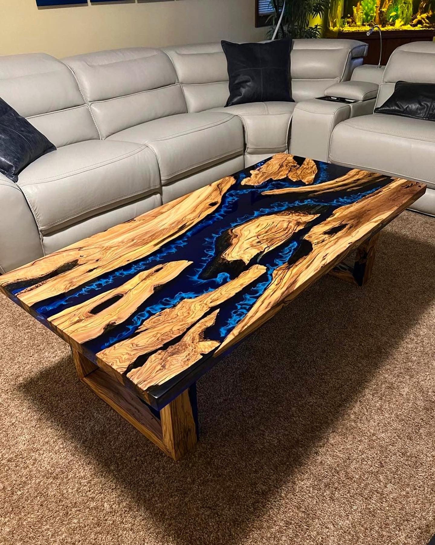 Made to Order Olive Wood Dark Blue İce Epoxy Table -live Edge- River ...