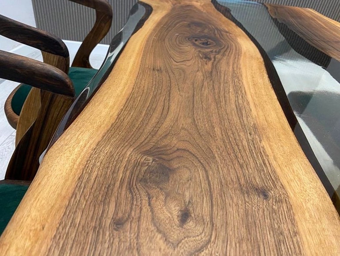 Custom Order Walnut Wood Transparent Clear Epoxy Resin Dining - Etsy