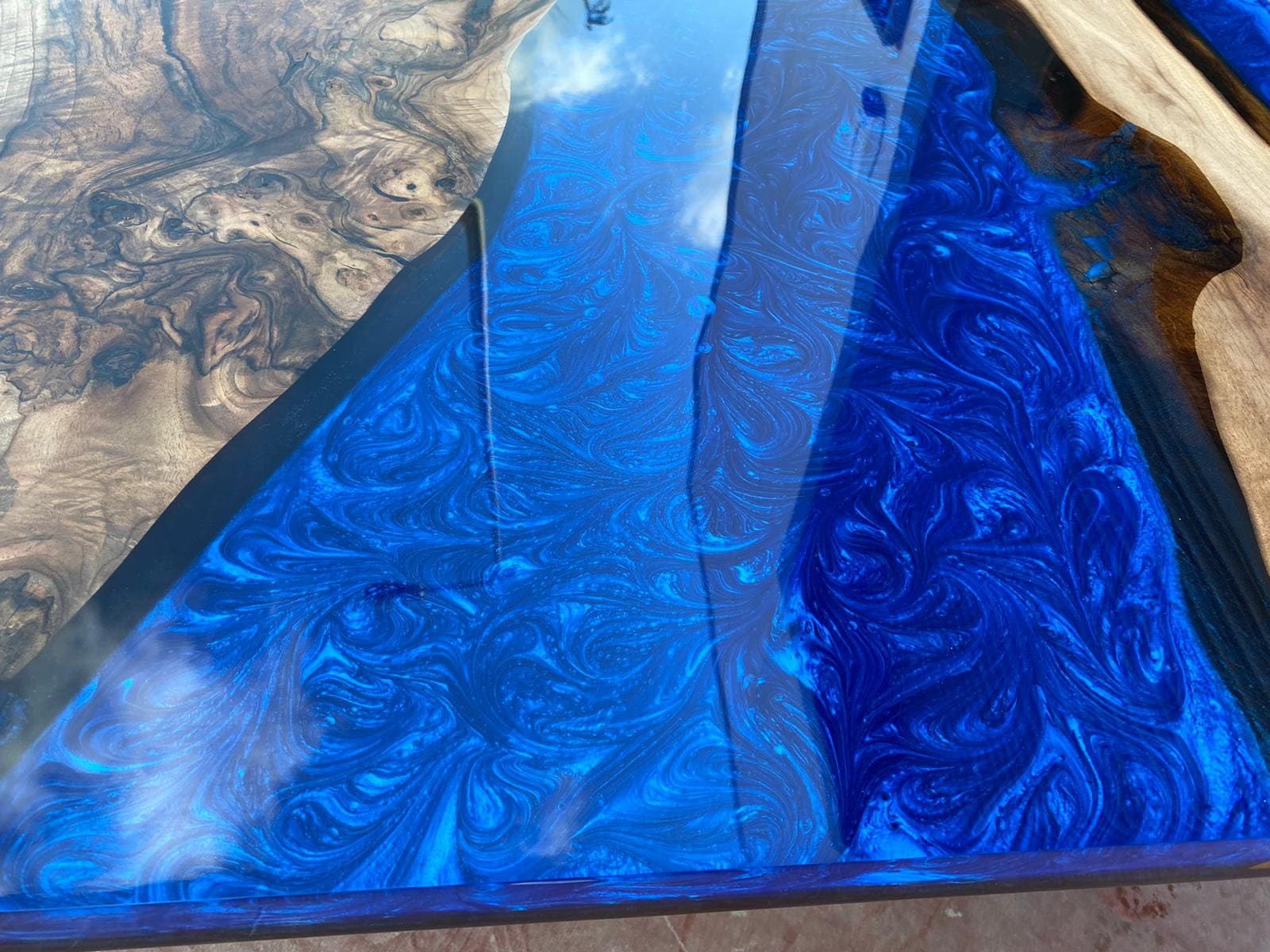 Made to Order Dark Walnut Metallic Blue Epoxy Table Live Edge River ...