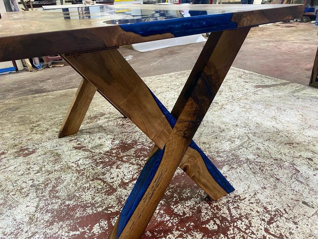 Made to Order Dark Walnut Metallic Blue Epoxy Table Live - Etsy