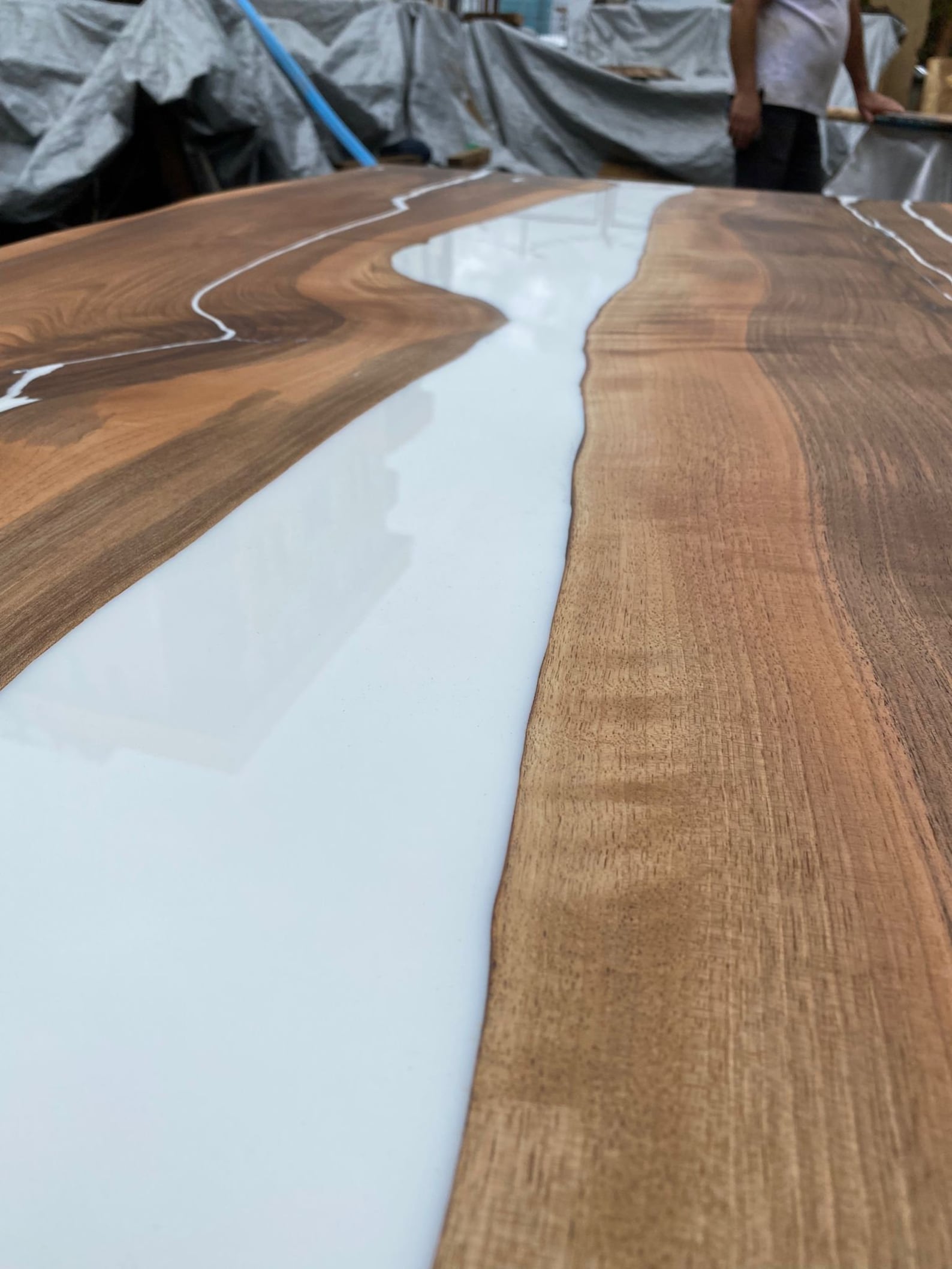 Custom Order Natural Walnut White Epoxy Table live Edge River Table ...