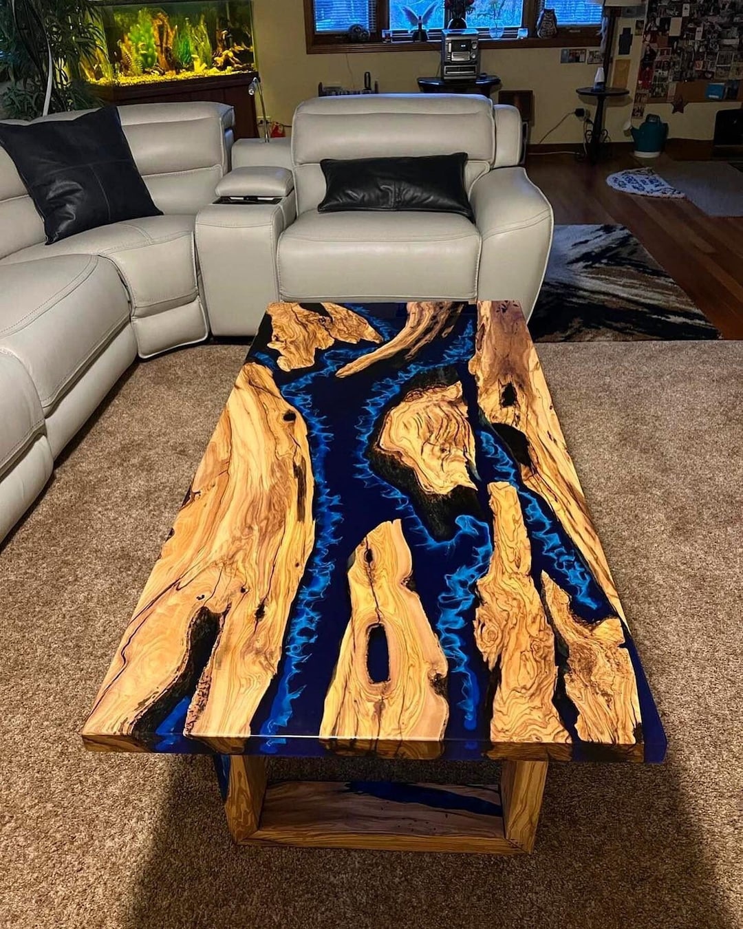 Made to Order Olive Wood Dark Blue İce Epoxy Table -live Edge- River ...