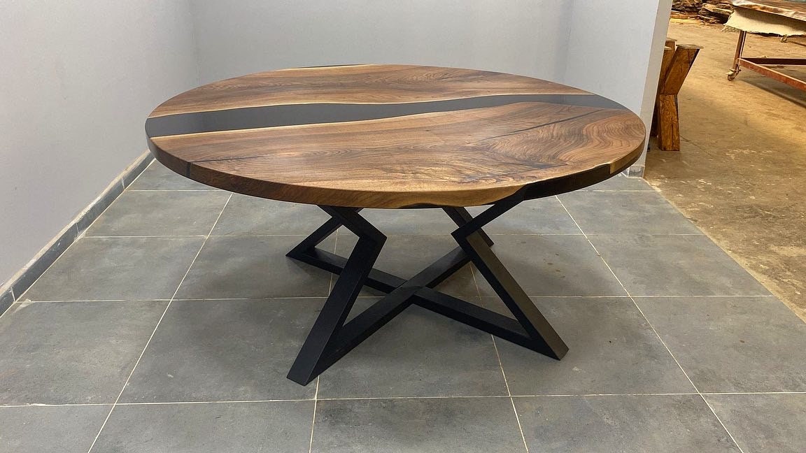 Custom Order Walnut Wooden Black Round Diamater Epoxy Table-epoxy End ...