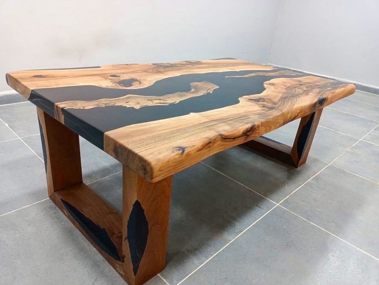Made to Order Walnut Matte Black Resin Epoxy Table -live Edge-resin ...