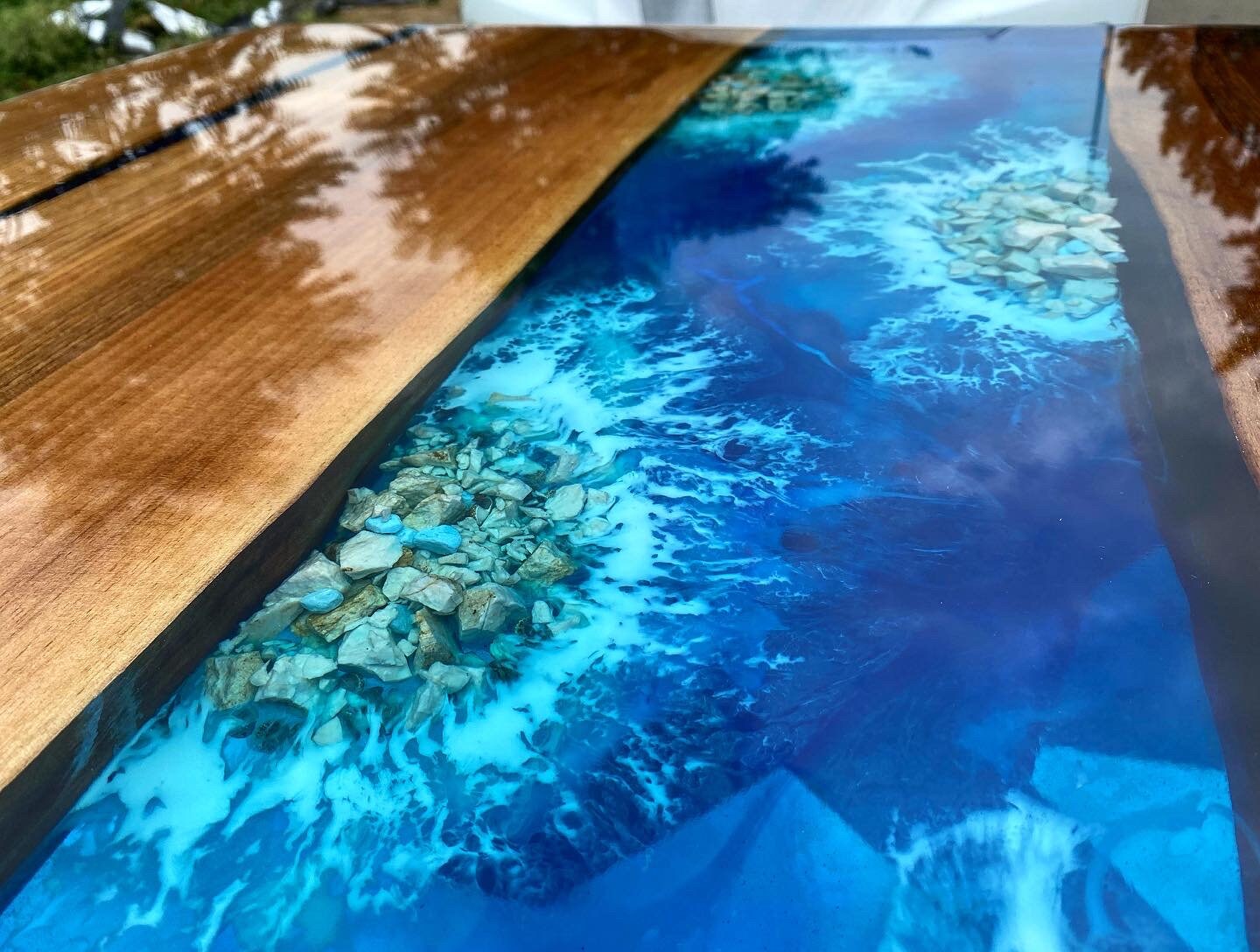 Custom Order Glossy Walnut Aquarium Blue Epoxy Table ocean Table-river ...