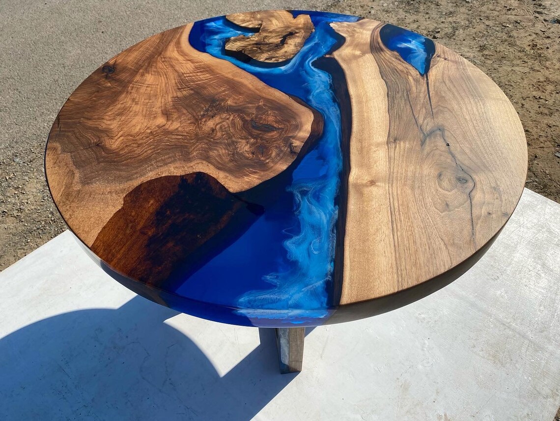 Custom Order Dark Walnut İce Design Ocean Round Diameter Epoxy Resin ...