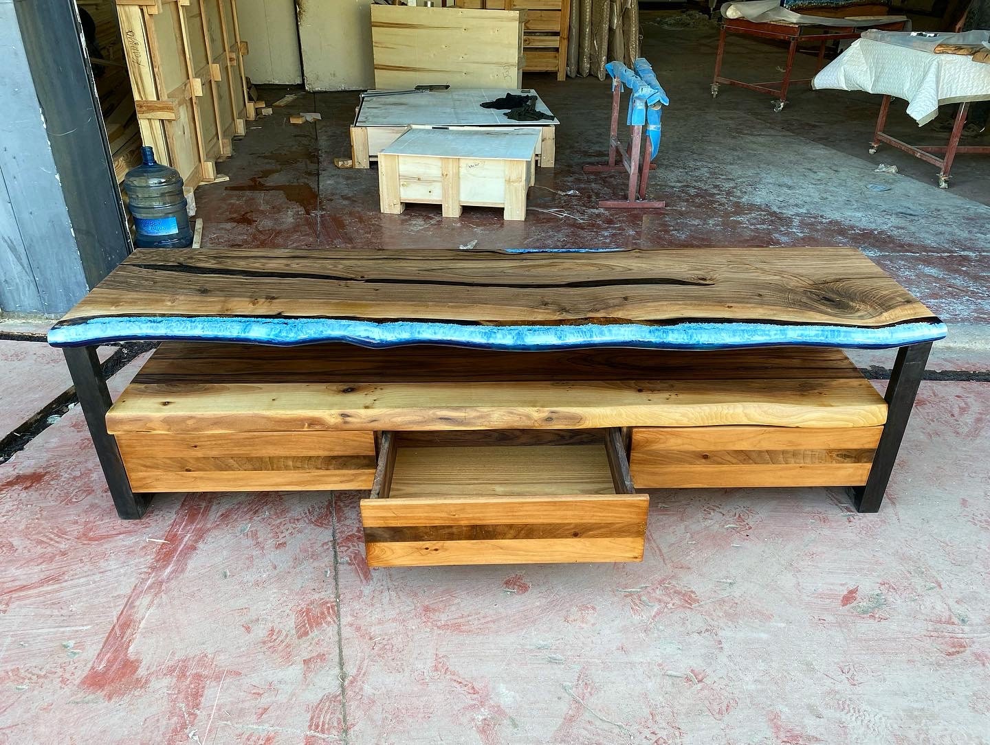Made to Order Solid Walnut Wood Blue Epoxy Live Edge Tv Unit -natural ...