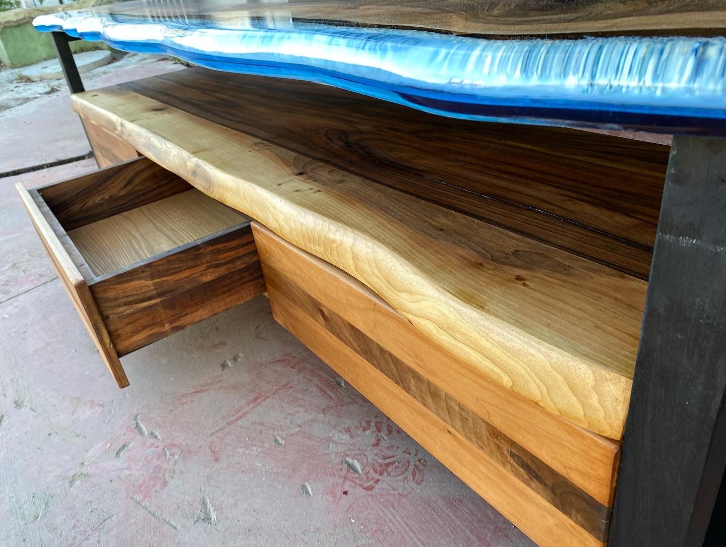 Made to Order Solid Walnut Wood Blue Epoxy Live Edge Tv Unit -natural ...