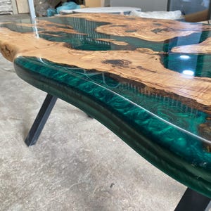 Custom Order Olive Wood Live Edge Emerald Green Color Epoxy Dining ...