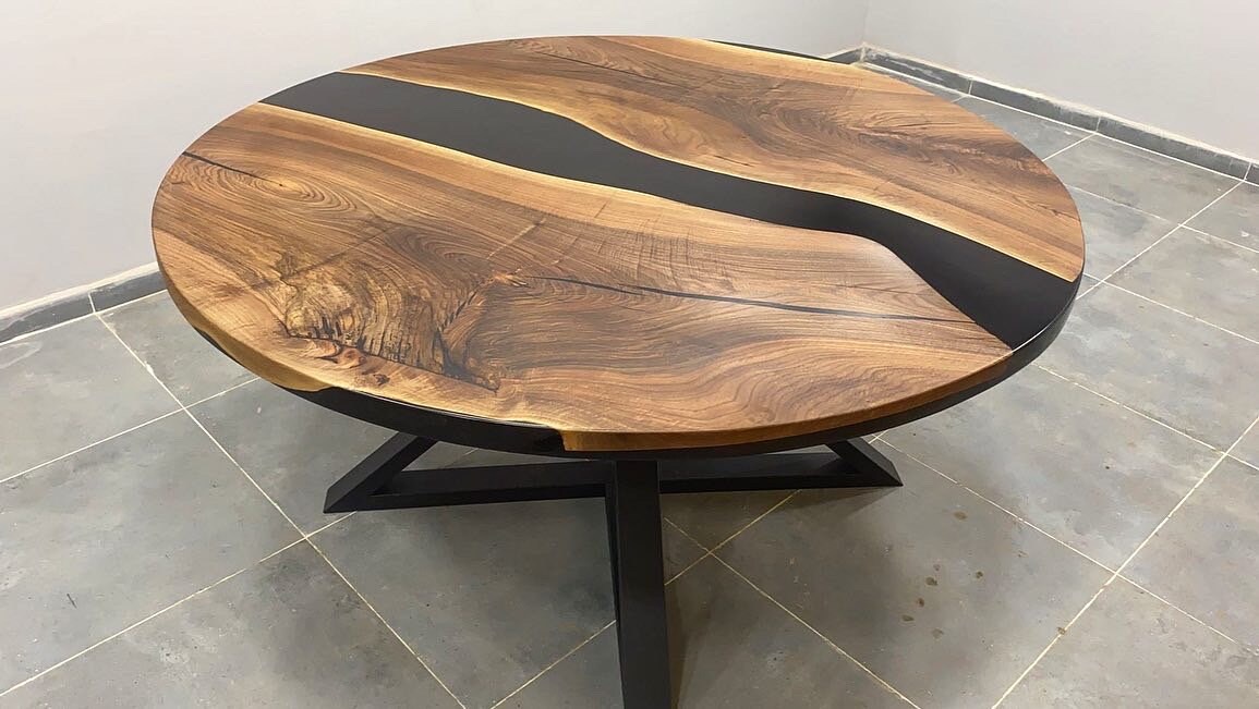 Custom Order Walnut Wooden Black Round Diamater Epoxy Table-epoxy End ...