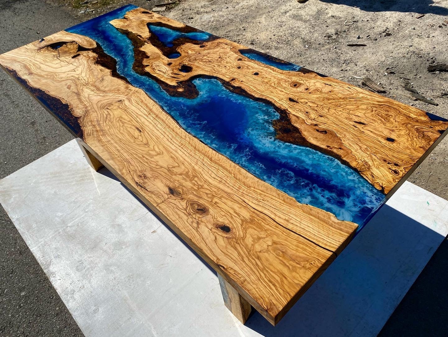Made to Order Olive Wood Blue Ocean Sea Epoxy Table Live - Etsy