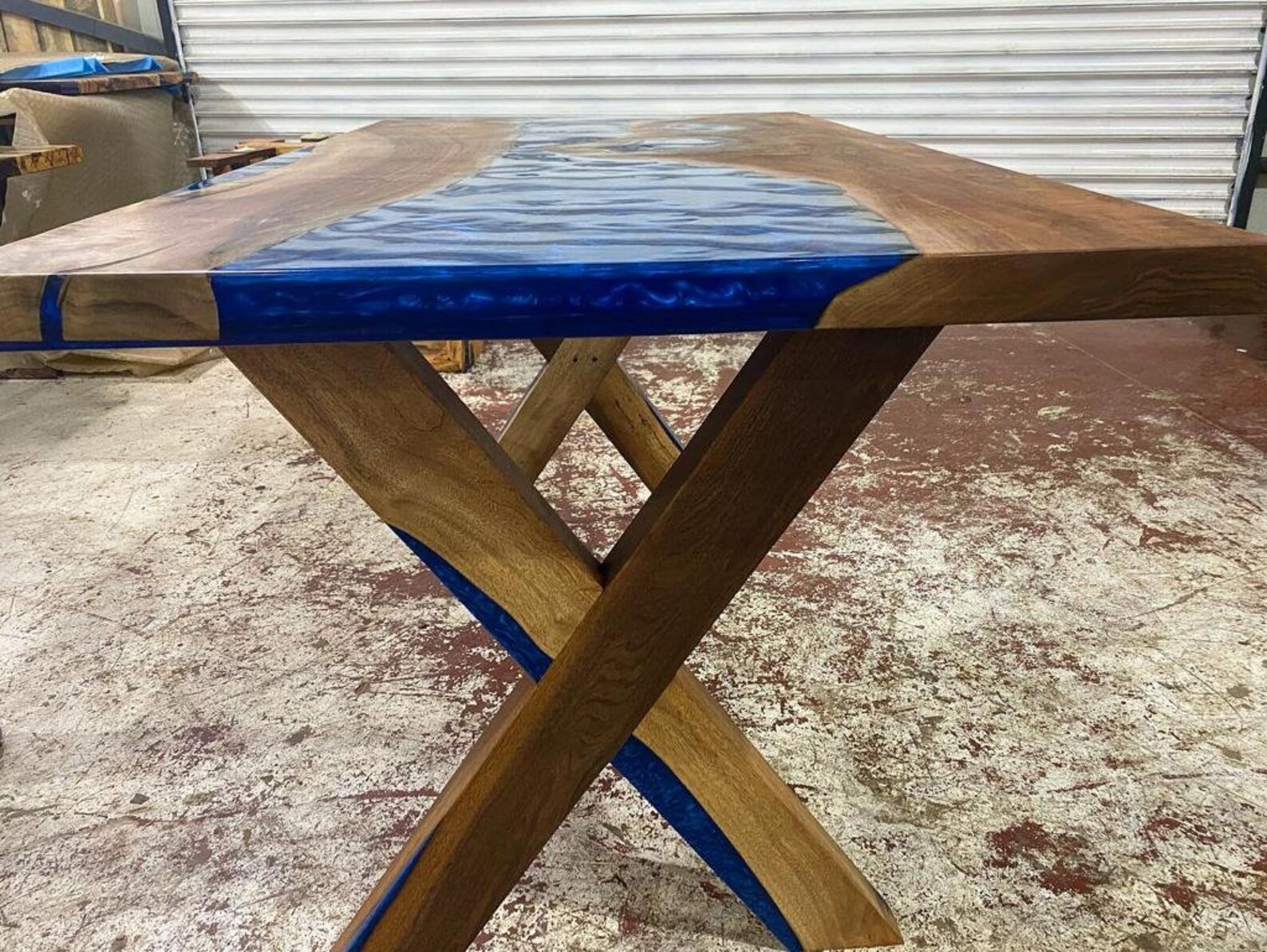 Made to Order Dark Walnut Metallic Blue Epoxy Table Live - Etsy