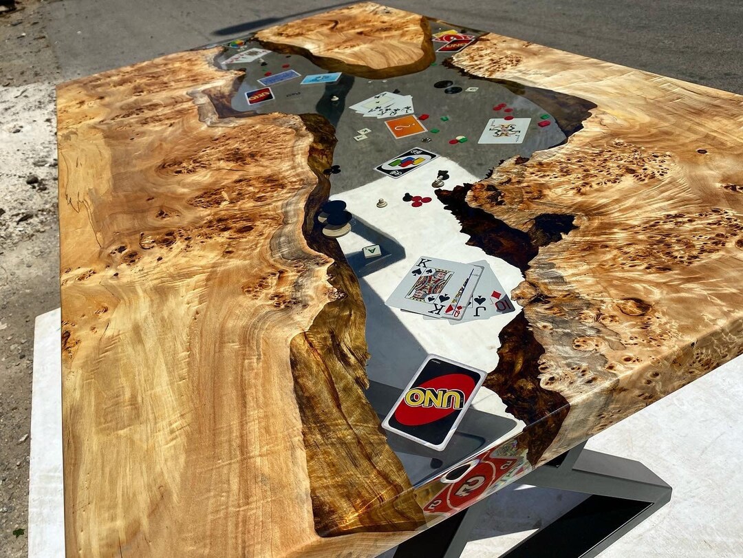 Custom Poplar Wood Clear Transparent Epoxy Table- Dining Table- Poker ...