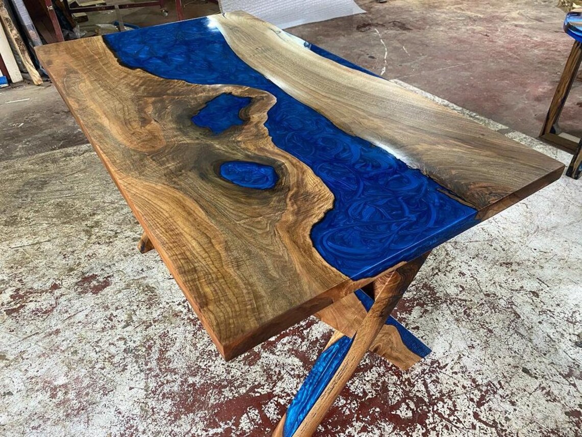 Made to Order Dark Walnut Metallic Blue Epoxy Table Live - Etsy
